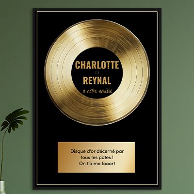 Disque d’or personnalisé avec photo dans son cadre en bois | Cadeaux.com