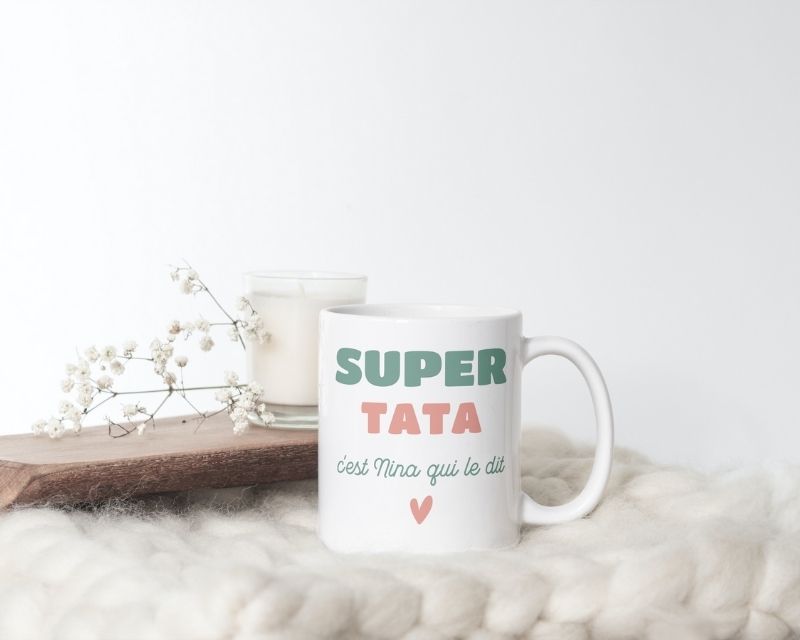 Tasse personnalisée Super Tata avec prénom ou message | Cadeaux.com