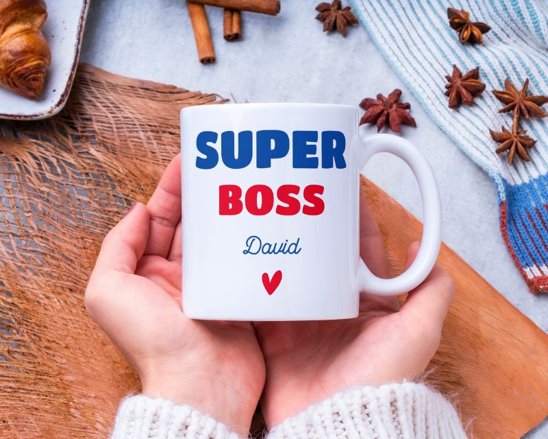 Tasse personnalisée Super Boss avec prénom ou message | Cadeaux.com