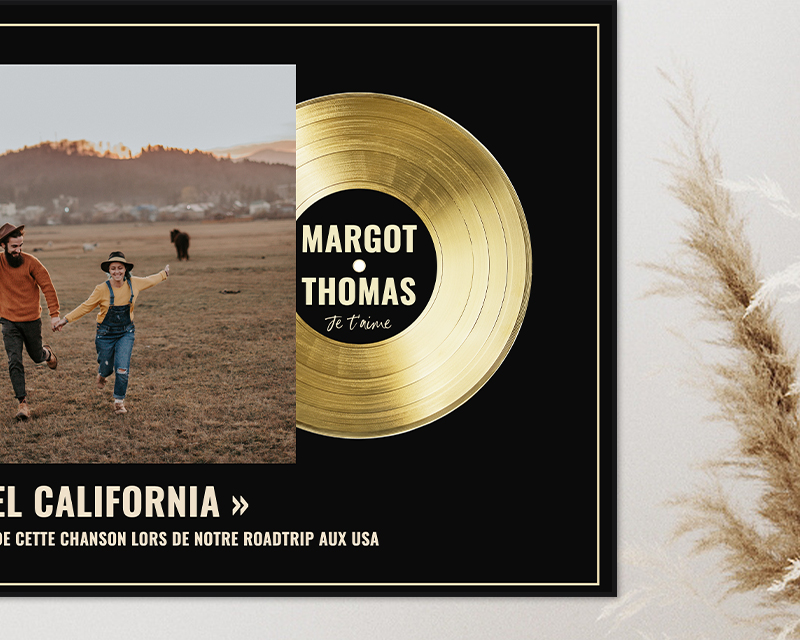 Disque d’or personnalisé avec photo dans son cadre en bois | Cadeaux.com